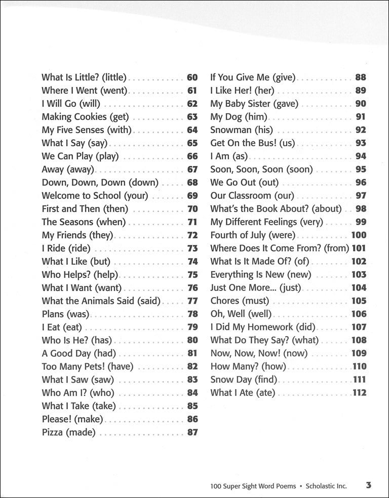 100 Super Sight Word Poems – The Literacy Store